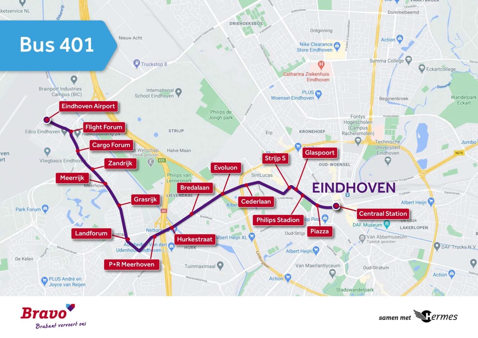De bereikbaarheid per auto, bus of trein naar Eindhoven airport ...